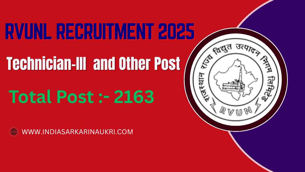 RVUNL Technician-III Recruitment 2025 – Apply Online for 2163 Vacancies